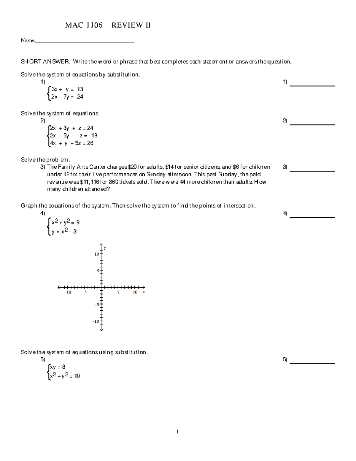 Review II MAC 1106 B 2020 - MAC 1106 REVIEW II Name ...