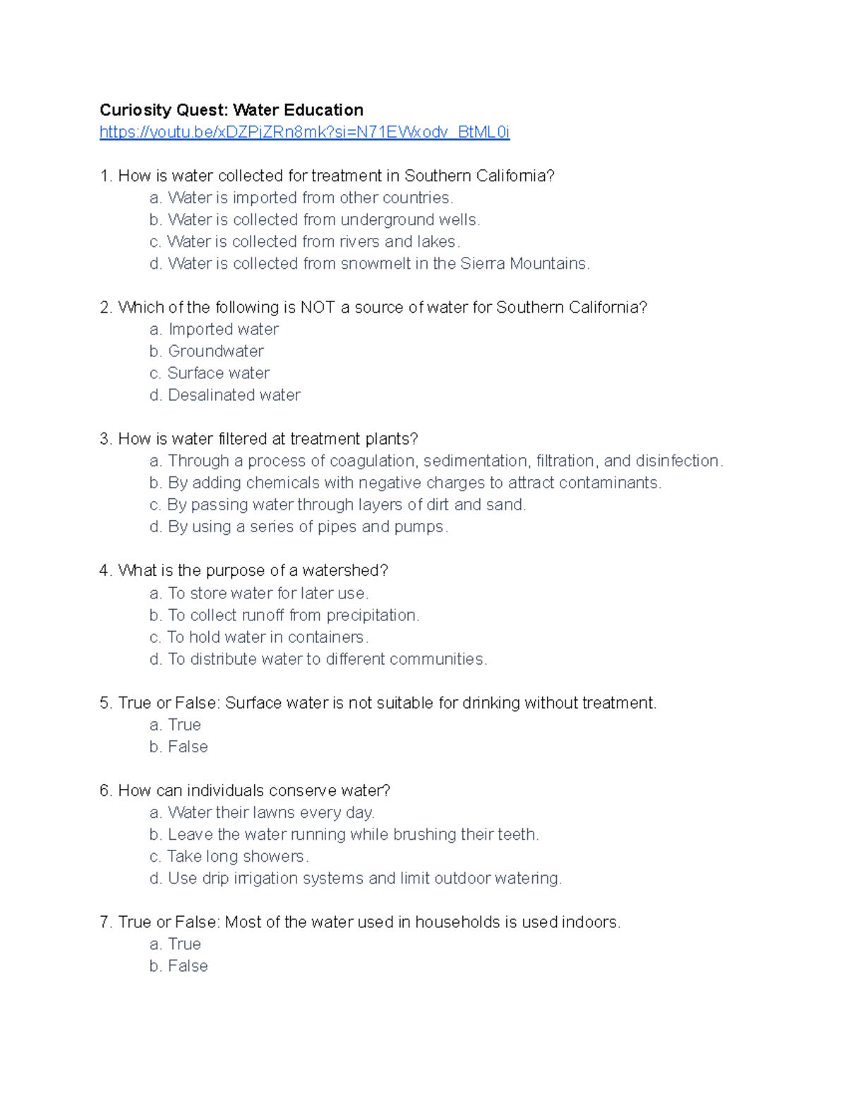 Student+Curiosity+Quest +Water+Education+Video+Worksheet - Curiosity ...