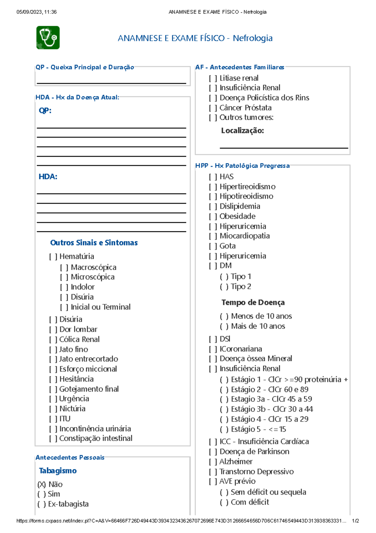 Anamnese E Exame Físico - Nefrologia - 05/09/2023, 11:36 ANAMNESE E ...