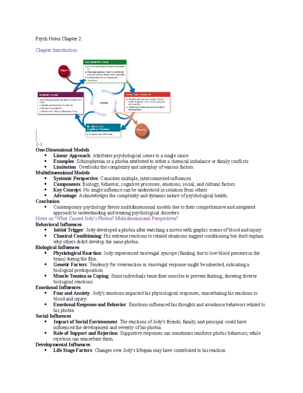 Psych Notes Chapter 2 - Examples: Schizophrenia or a phobia attributed ...