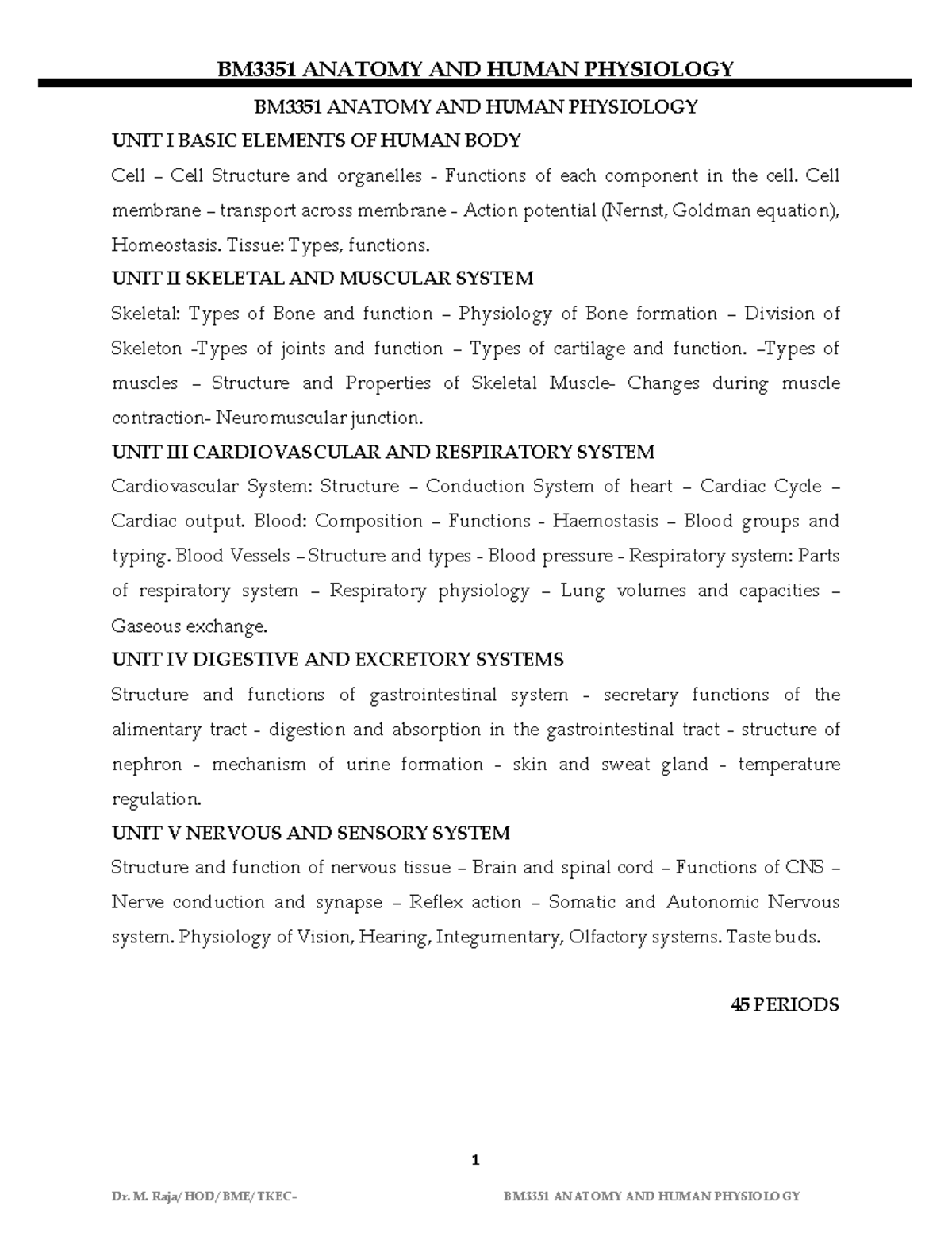 Anatomy AND Human Physiology Notes - 1 BM3351 ANATOMY AND HUMAN ...