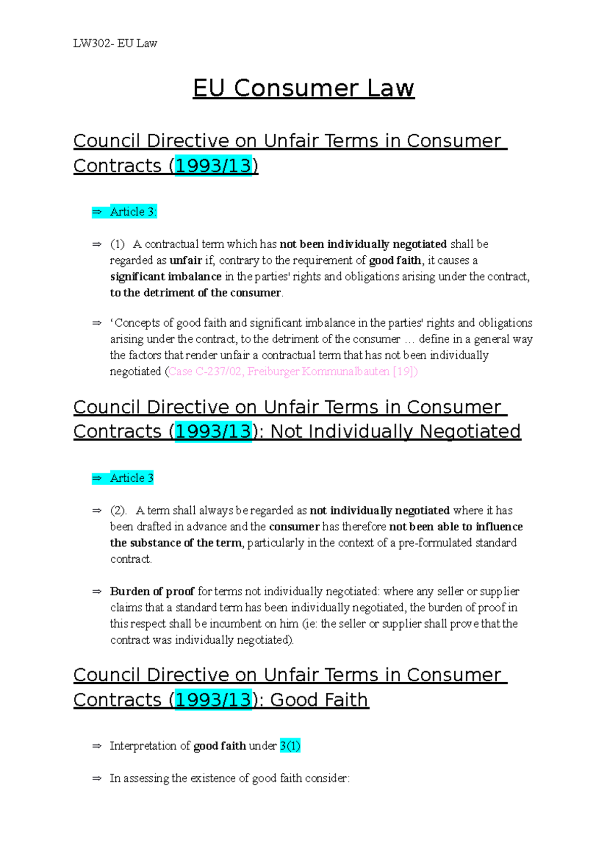 EU Consumer Law 2 - lecture notes - EU Consumer Law Council Directive ...