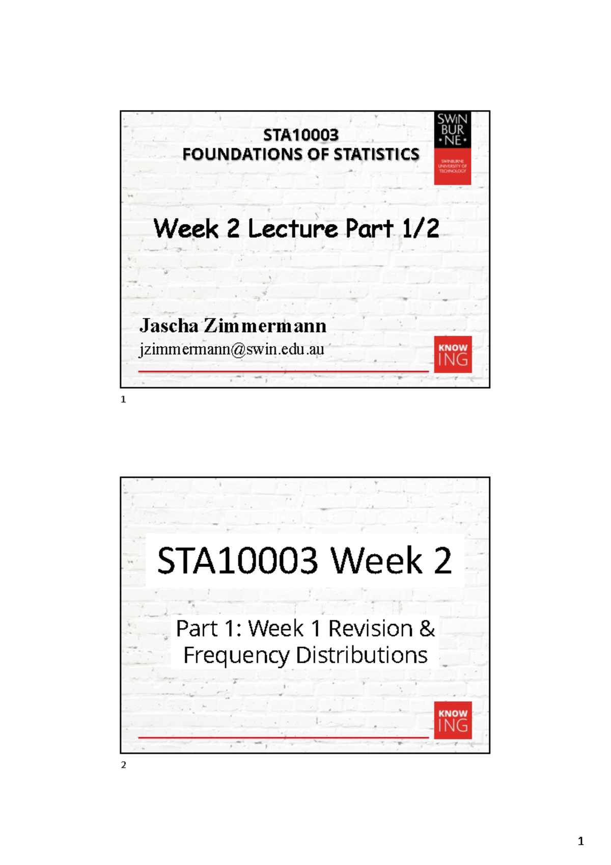 Sta10003 Week 2 Lecture Slides Week 2 Lecture Part 1 2 Sta