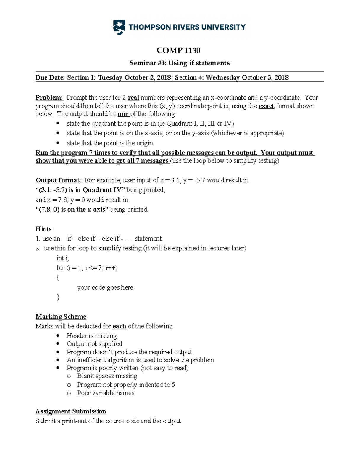 Seminar 3 If Else IF ELSE COMP 1130 Seminar Using If Statements Due seminar-3-if-else-if-else-comp-1130-seminar-using-if-statements-due