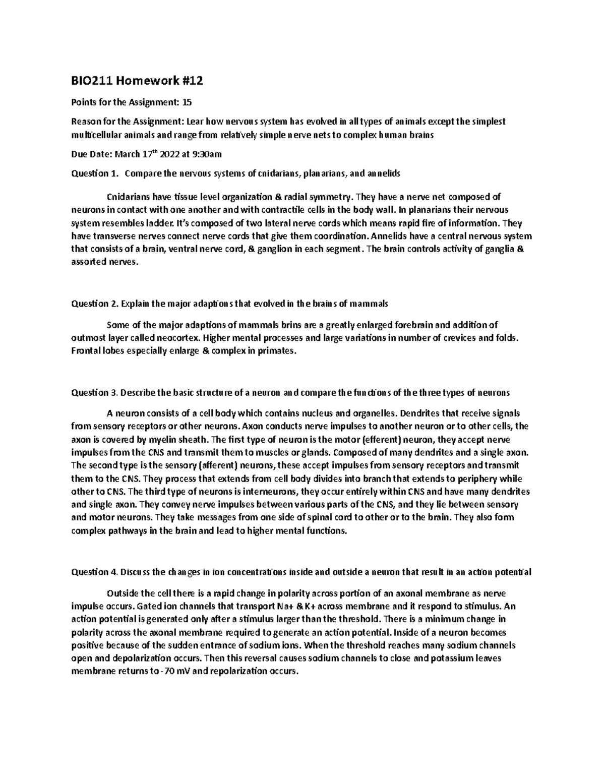 BIO 211 Homework 12 - Bio Hw - BIO211 Homework Points for the ...