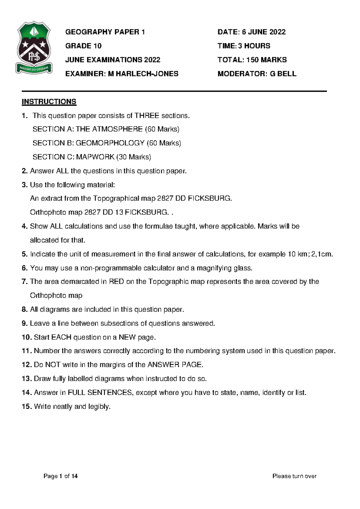 Grade 10 Geography June Paper 1 2022 QP - GEOGRAPHY PAPER 1 DATE: 6 ...