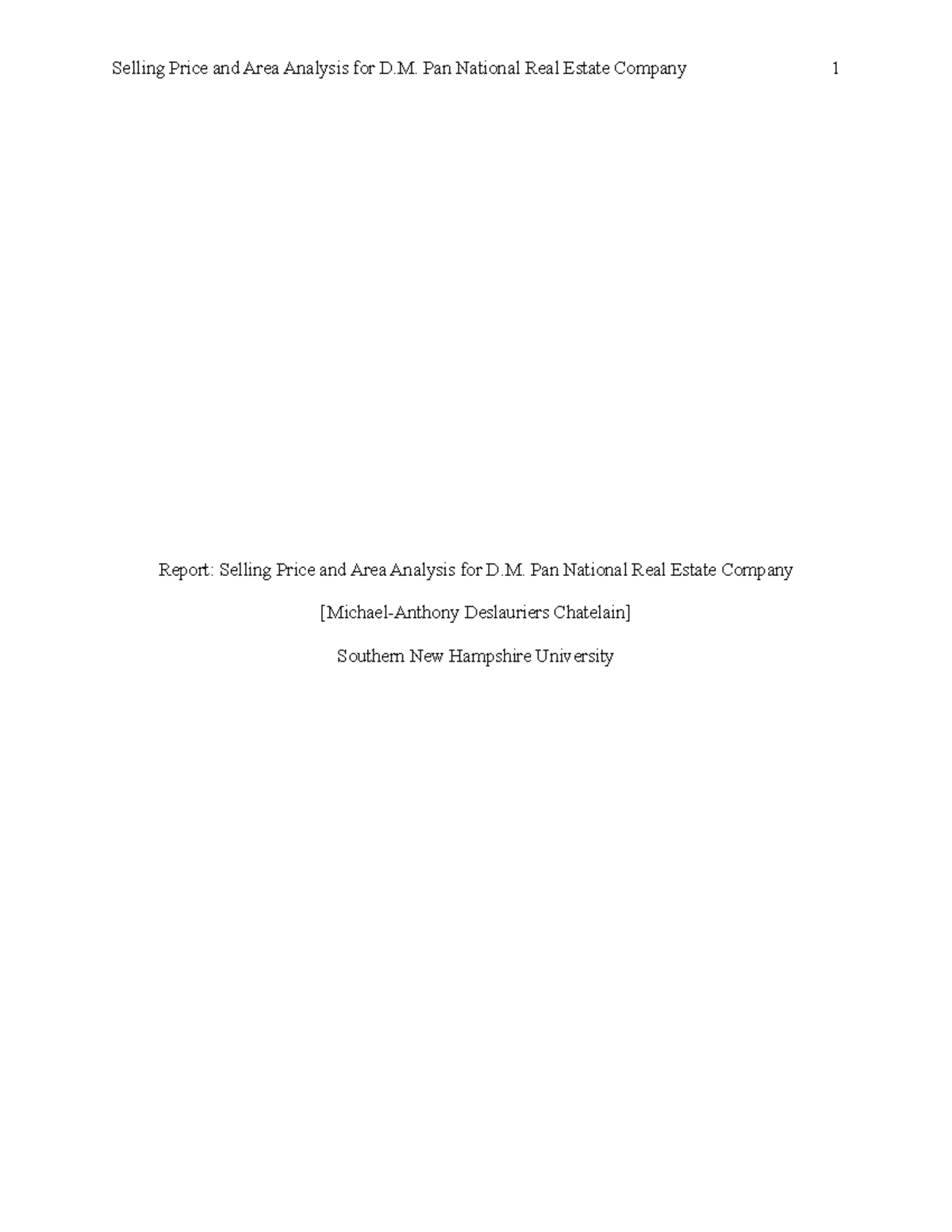 MAT 240 Module Two Assignment - Selling Price and Area Analysis for D ...