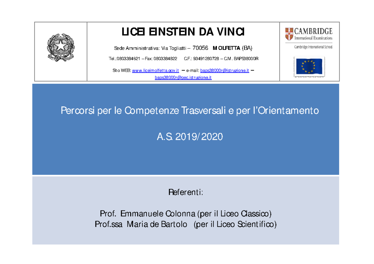 PCTO-2019-2020 - Pcto e competenze europee - Percorsi per le Com pet ...
