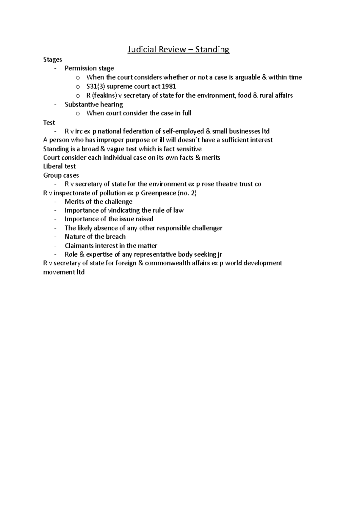 Judicial Review Standing - Judicial Review – Standing Stages ...