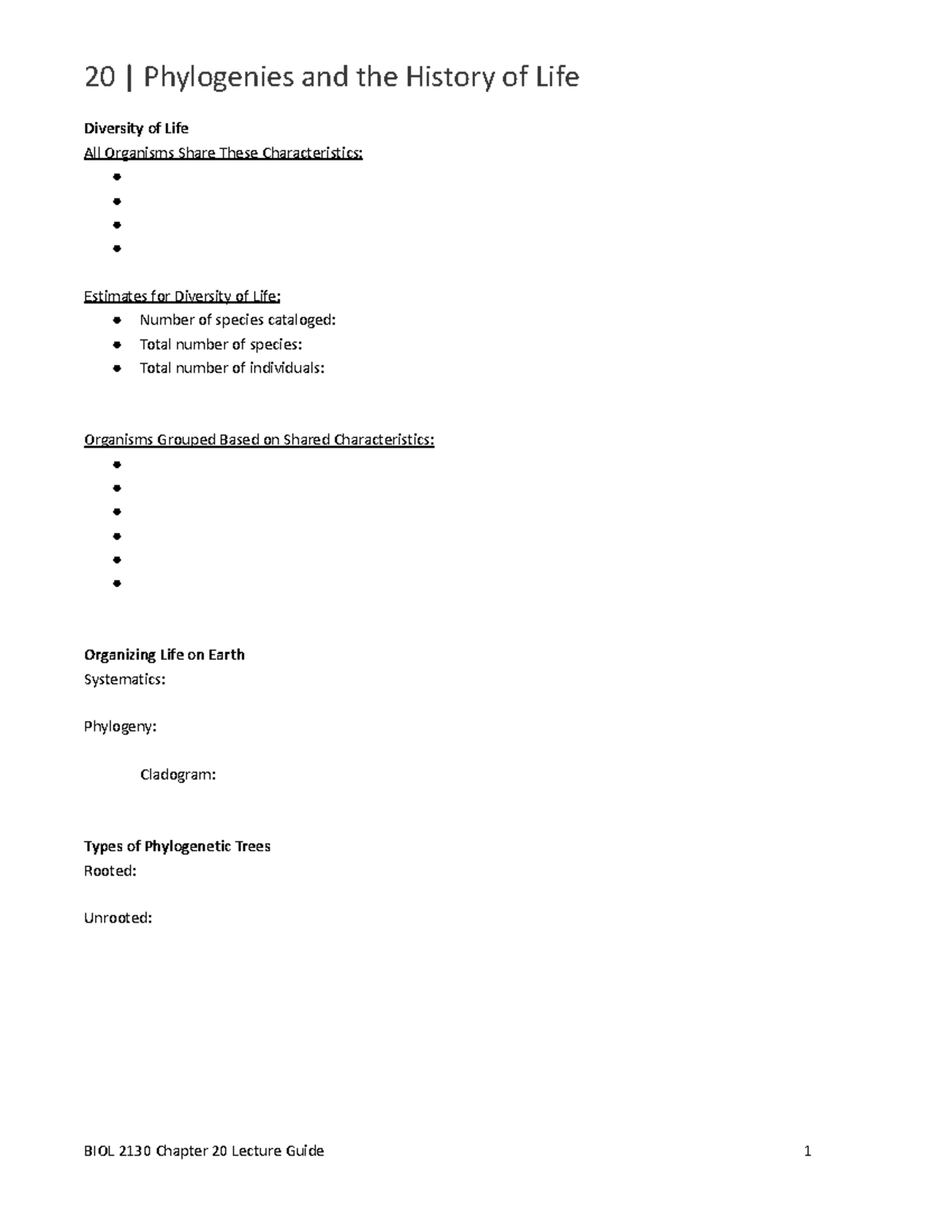 Chapter 20 Lecture Guide - 20 | Phylogenies and the History of Life Diversity of Life All ...