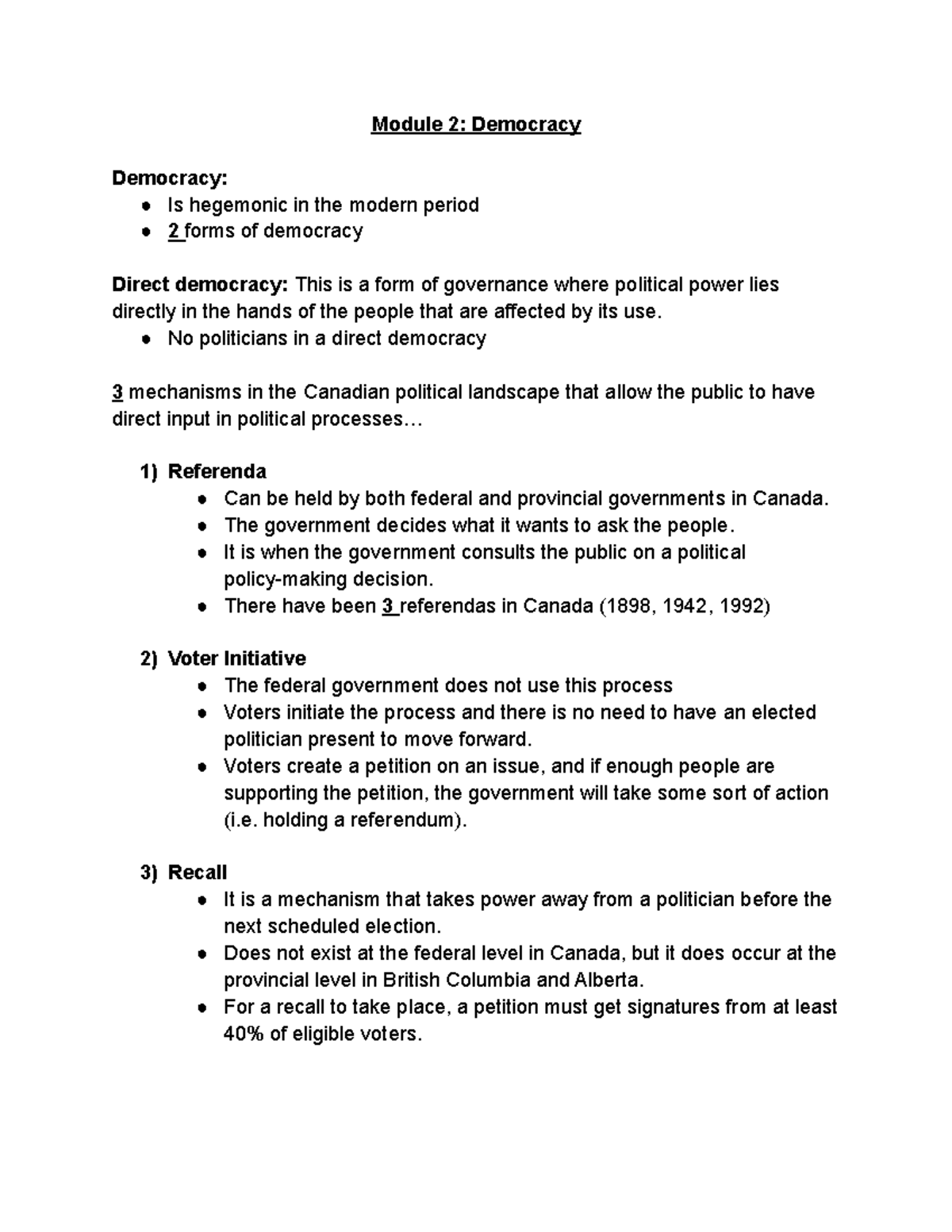 P Olsci 1AA3 Democracy Notes - Module 2: Democracy Democracy: Is ...