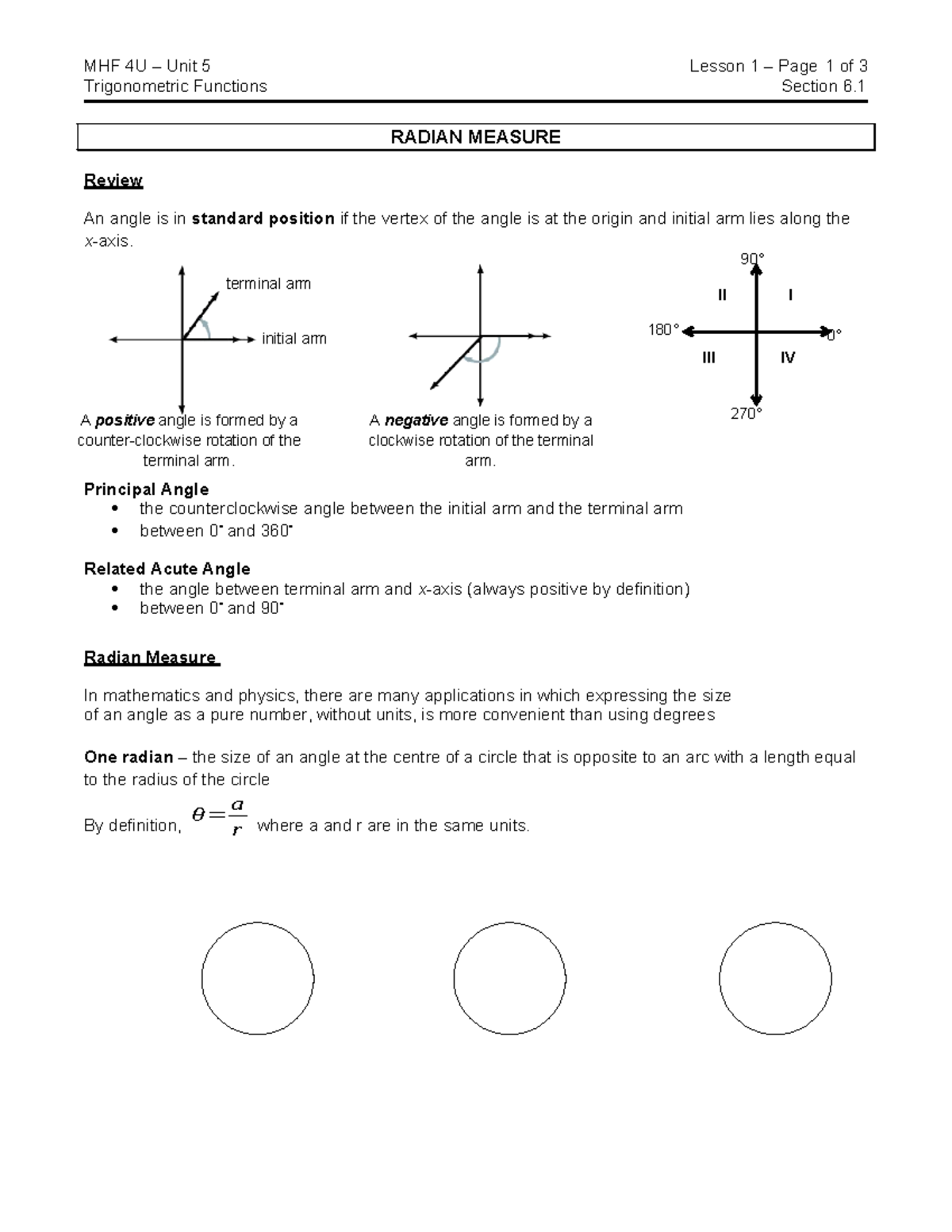 6.1 lesson - whsds - initial arm terminal arm A positive angle is ...