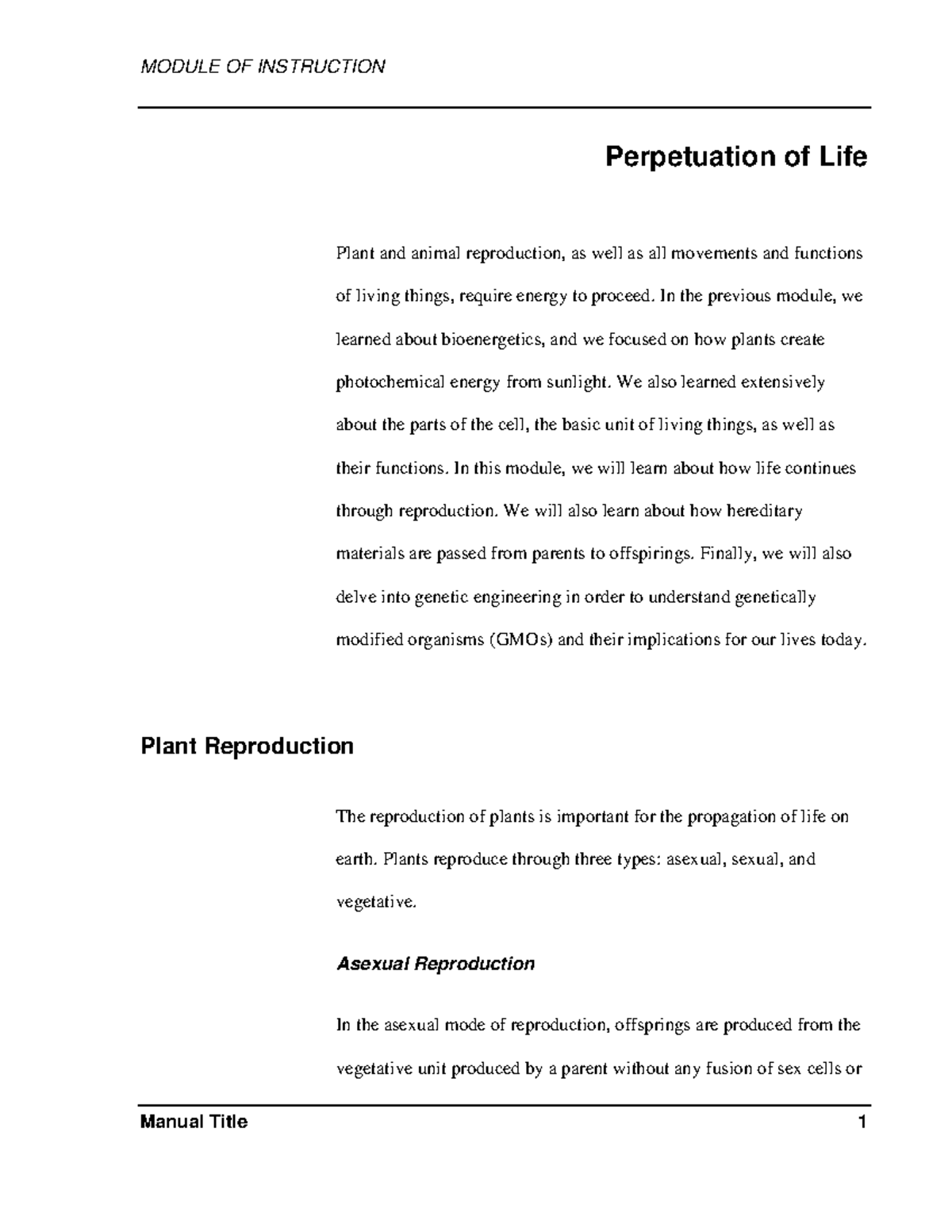 Week 008 Module Perpetuation of Life - MODULE OF INSTRUCTION Manual ...