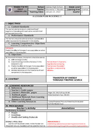 Science- 4 DBOW - dbow - MELCs Definitive Budget of Work (DBOW) SCIENCE ...