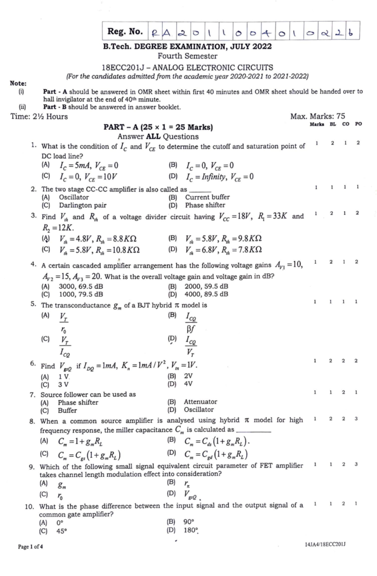 18ECC201J AEC 2021-22 Endsem QP - IReg. lg_ b 11° I\ ll lo 1 ° l/o ...