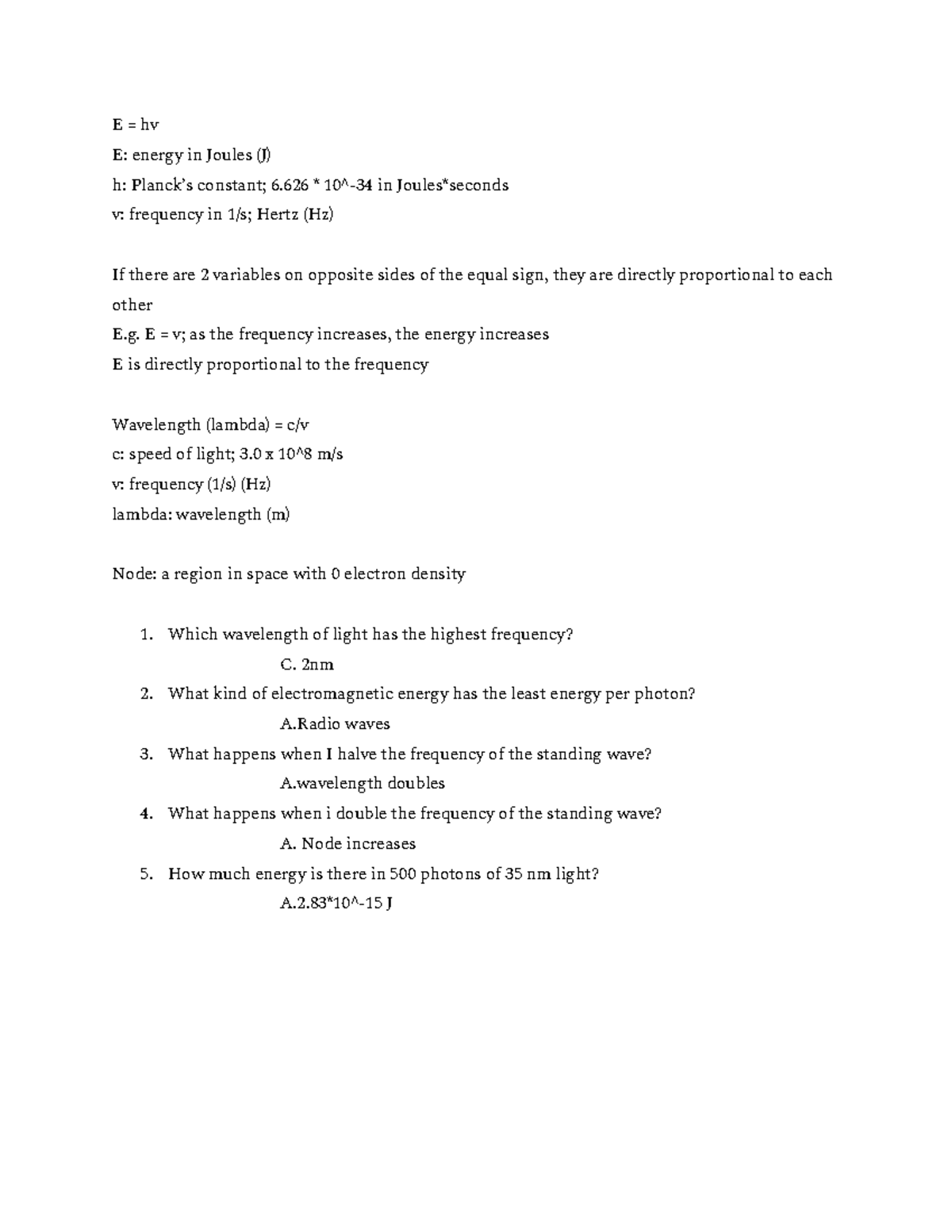 Pollev - Poll Everywhere questions/lecture notes; wavelength, energy ...