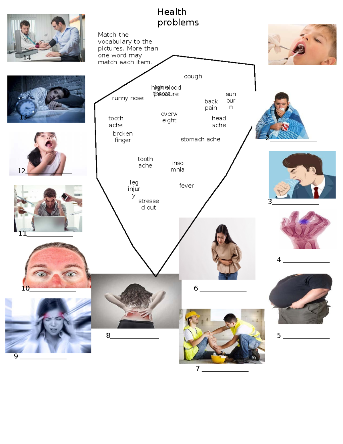 Health-illness-Worksheet 1 - 14 Health problems Match the vocabulary to ...