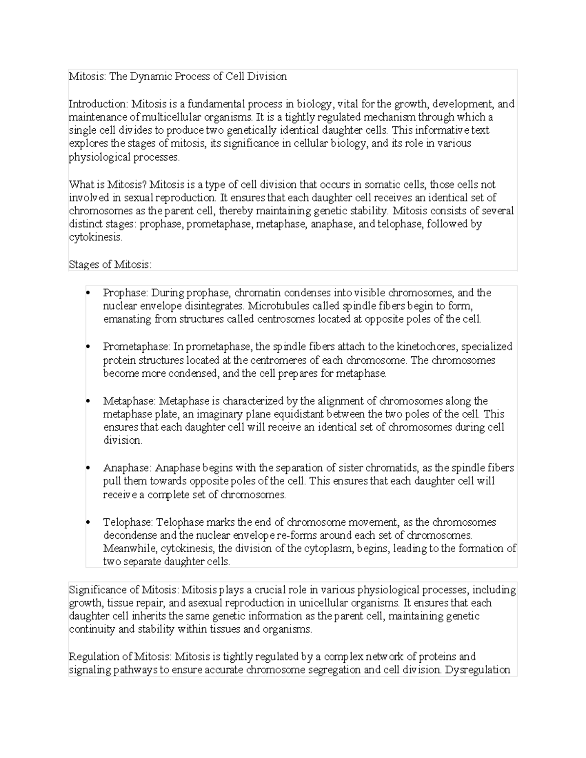 Mitosis - Cell Division - Mitosis: The Dynamic Process of Cell Division ...
