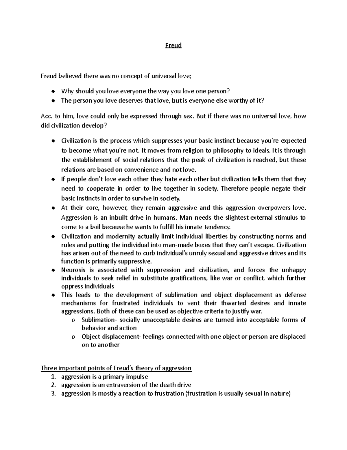 Freud Notes Conflict - Freud Freud believed there was no concept of ...