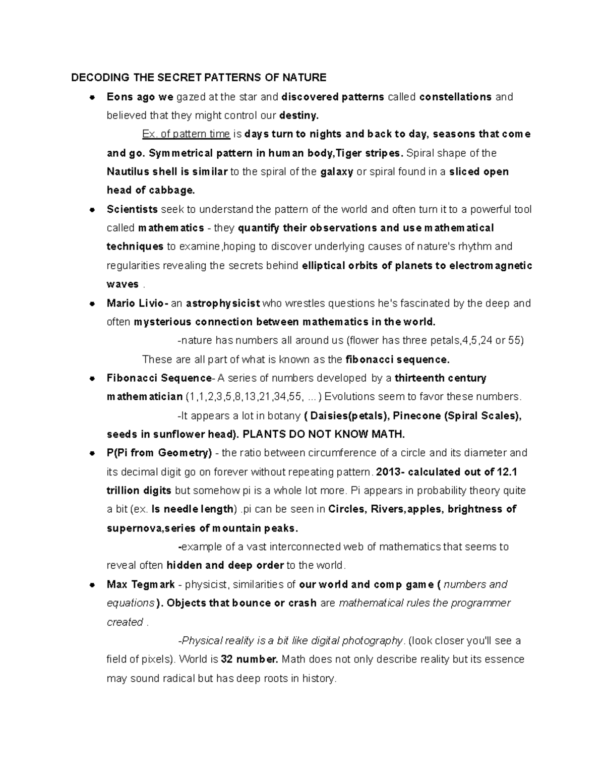 MATH - NONE - DECODING THE SECRET PATTERNS OF NATURE Eons ago we gazed at the star and ...