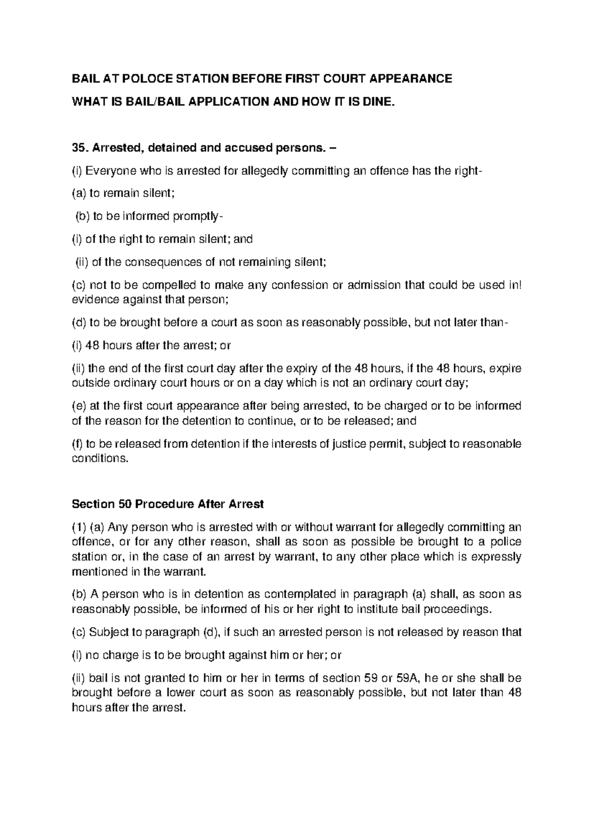 Bail at Police Station - BAIL AT POLOCE STATION BEFORE FIRST COURT ...