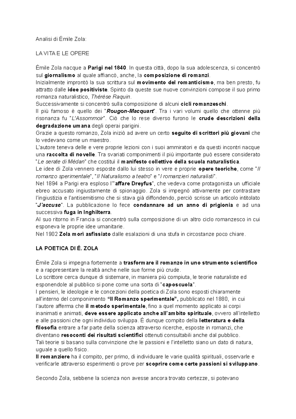 Analisi di É. Zola - Analisi di Émile Zola: LA VITA E LE OPERE Émile ...