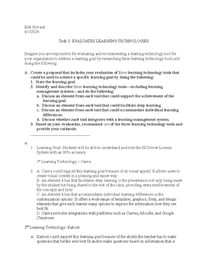 Task 1 - Learning Technology - Erik Novack Task 1- Artificial ...