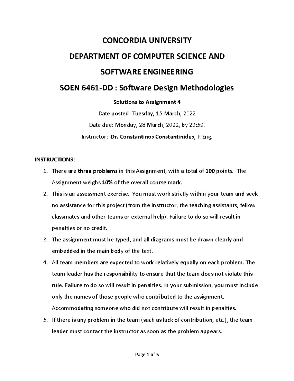 A4-sol - Prof Mirsalari - CONCORDIA UNIVERSITY DEPARTMENT OF COMPUTER SCIENCE AND SOFTWARE - Studocu