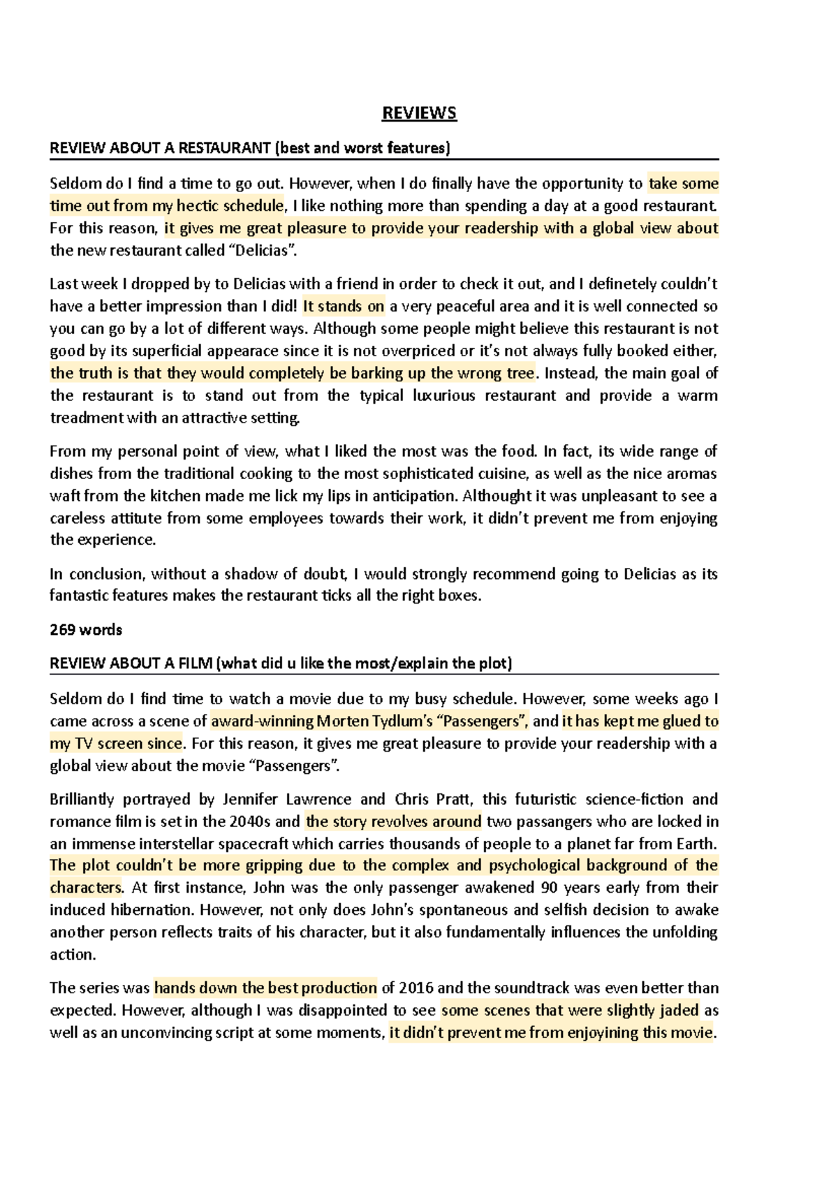 Review Examples - REVIEWS REVIEW ABOUT A RESTAURANT (best and worst ...