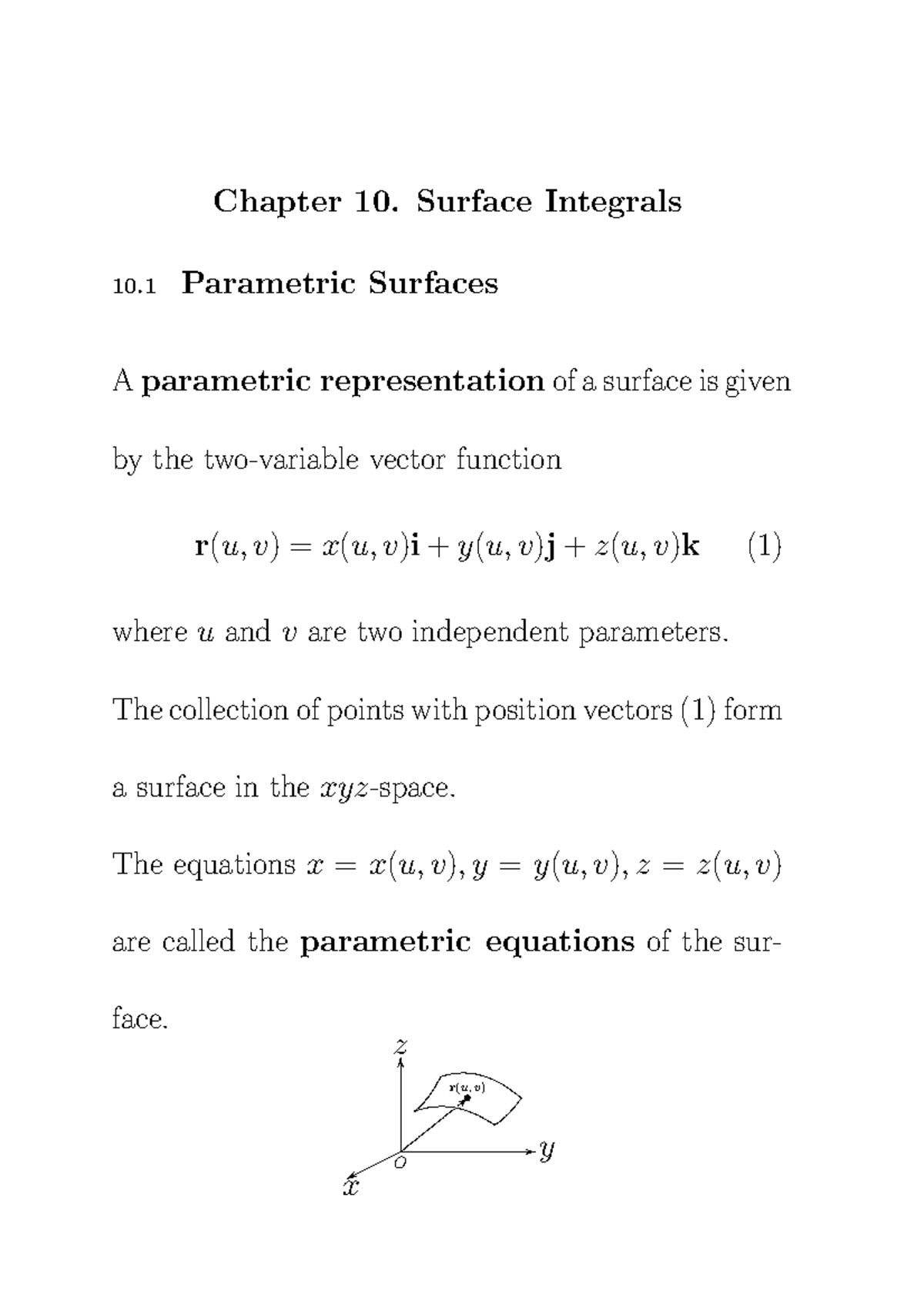 Chapter 10 - MA1505 - Chapter 10. Surface Integrals 10 Parametric Surfaces Aparametric - Studocu