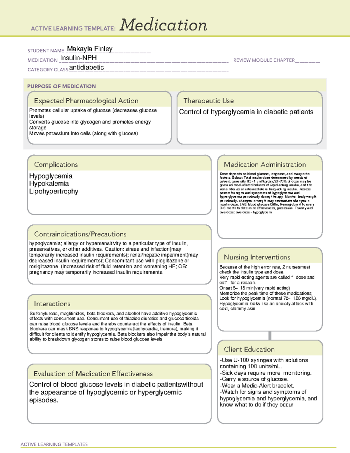 Blank Medication ALT insulin-NPH - ACTIVE LEARNING TEMPLATES Medication ...