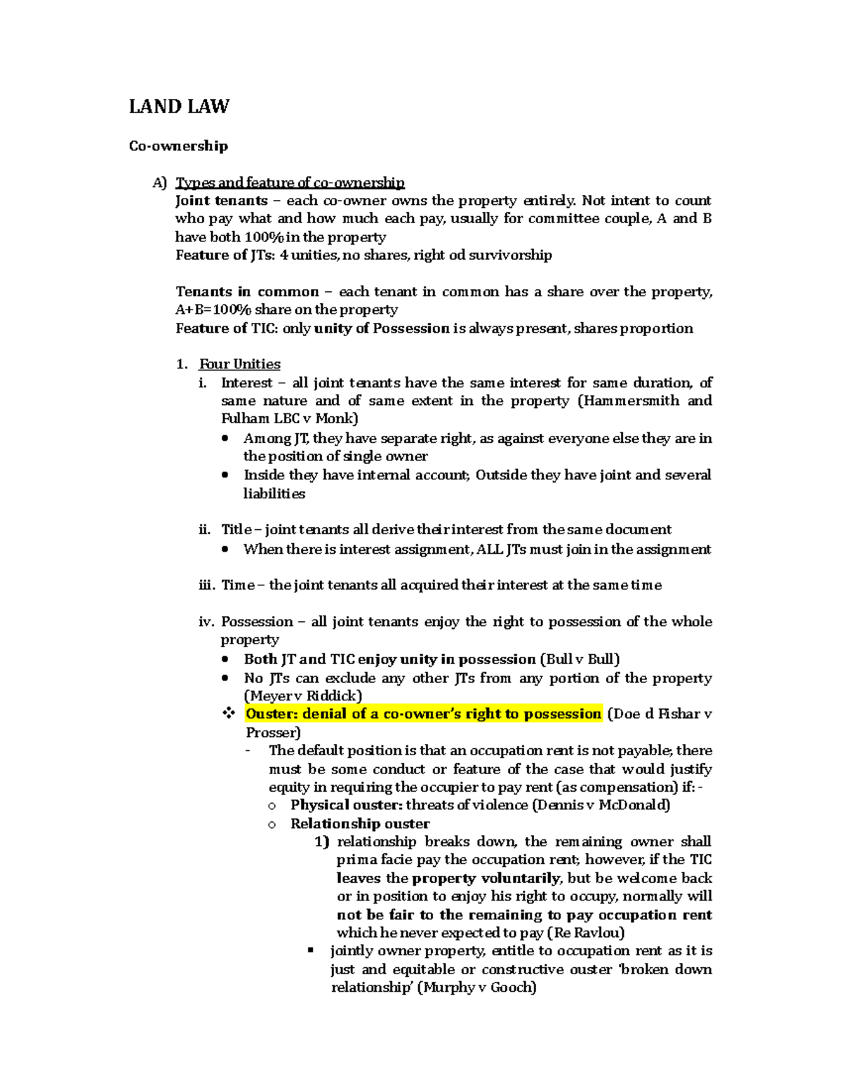 Land law co-ownership - Summary Principles of Land Law - LAND LAW Co ...