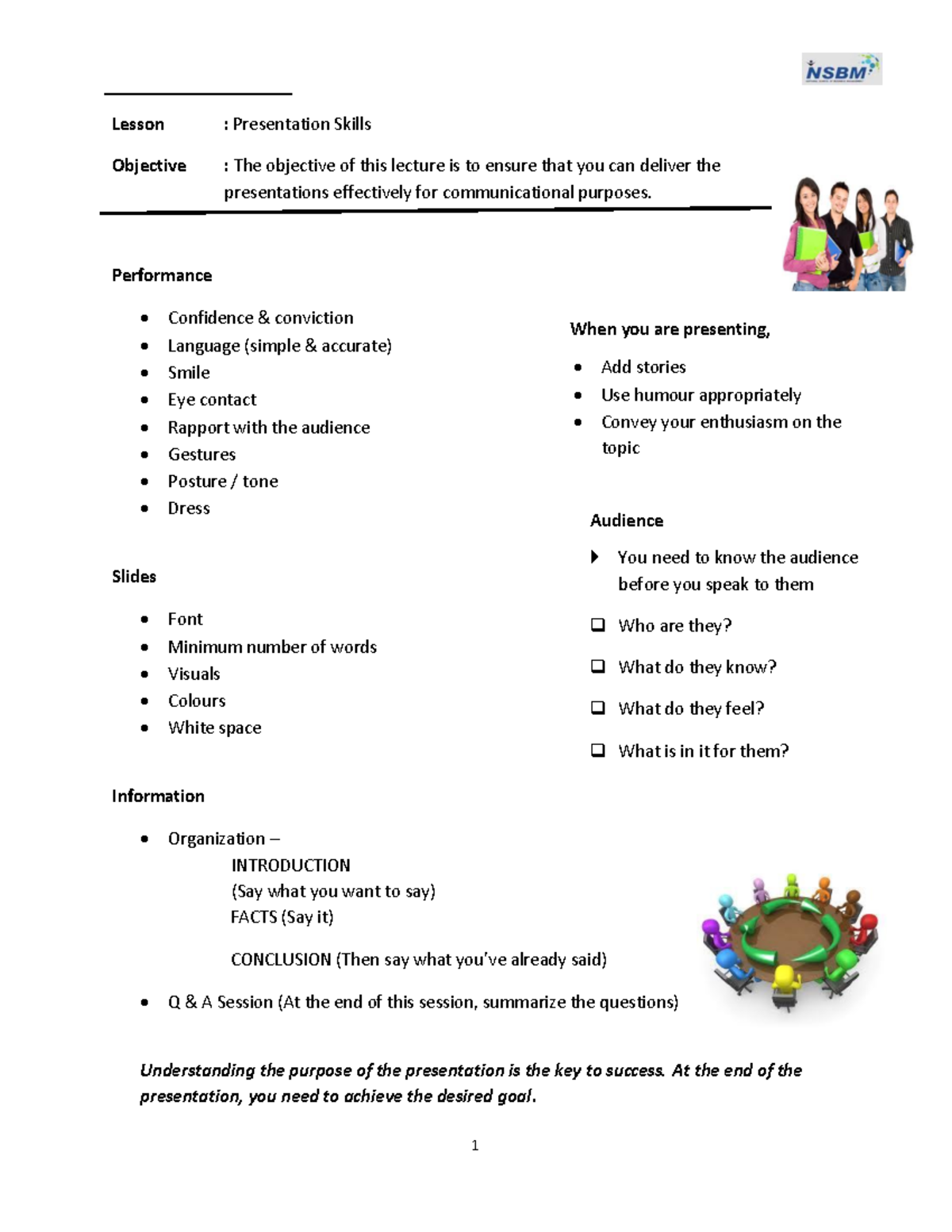 Presentation Skills Notes Lesson Presentation Skills Objective 