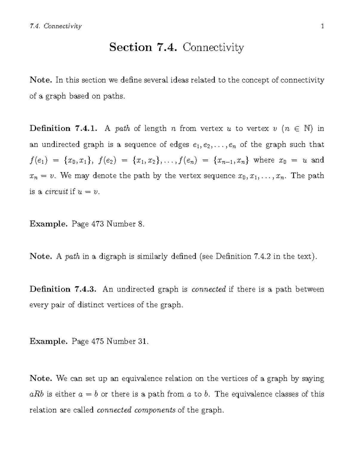Connectivity in discrete - Connectivity 1 Section 7. Connectivity Note ...