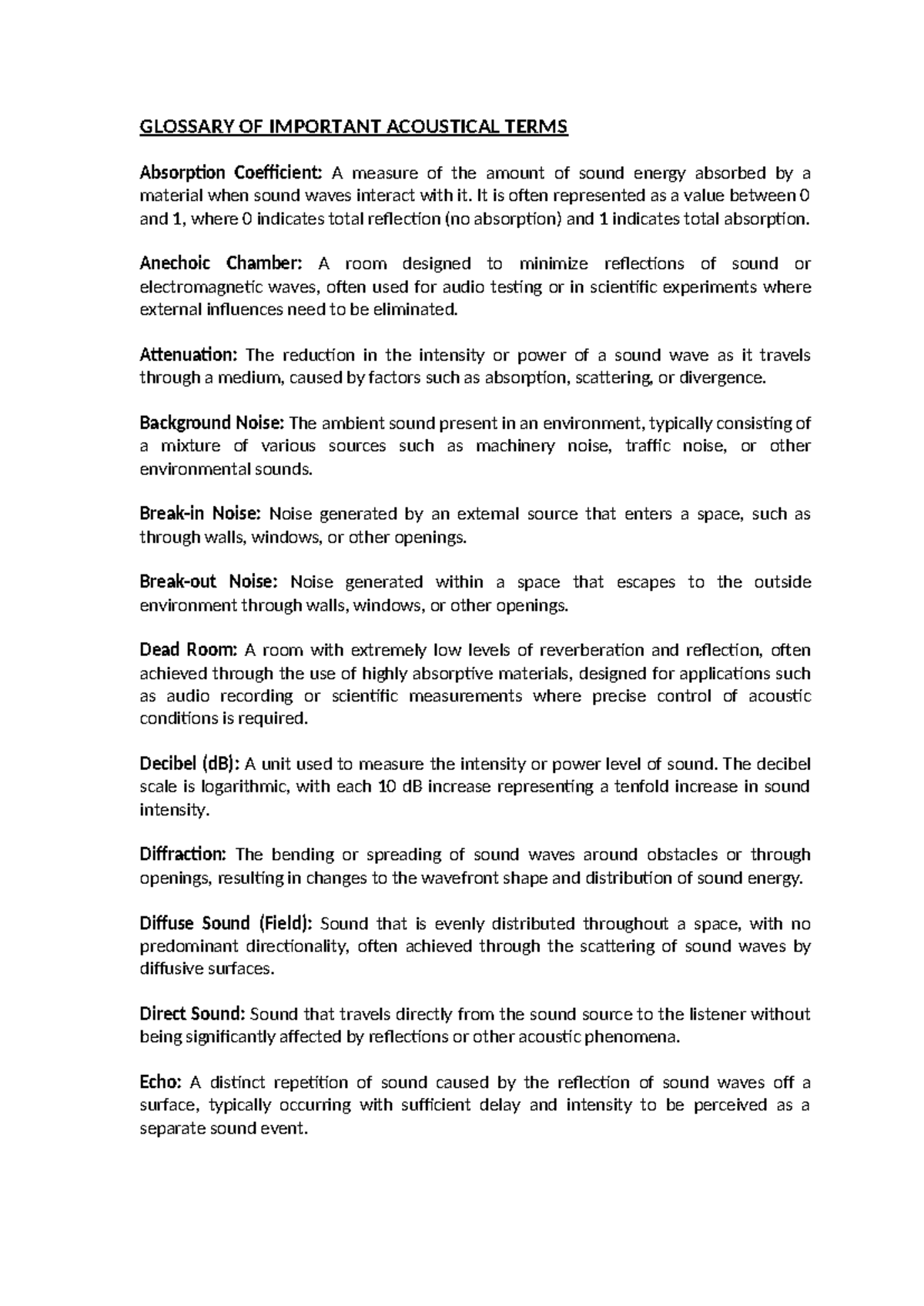 Glossary-of- Important- Acoustical- Terms - GLOSSARY OF IMPORTANT ...