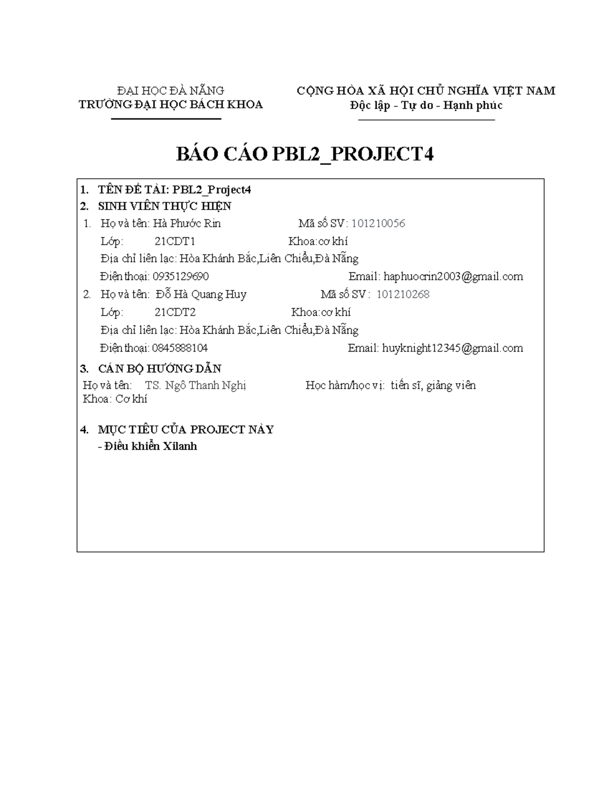 Project 4 Dieu khien xilanh - ĐẠI HỌC ĐÀ NẴNG TRƯỜNG ĐẠI HỌC BÁCH KHOA CỘNG HÒA XÃ HỘI CHỦ NGHĨA ...