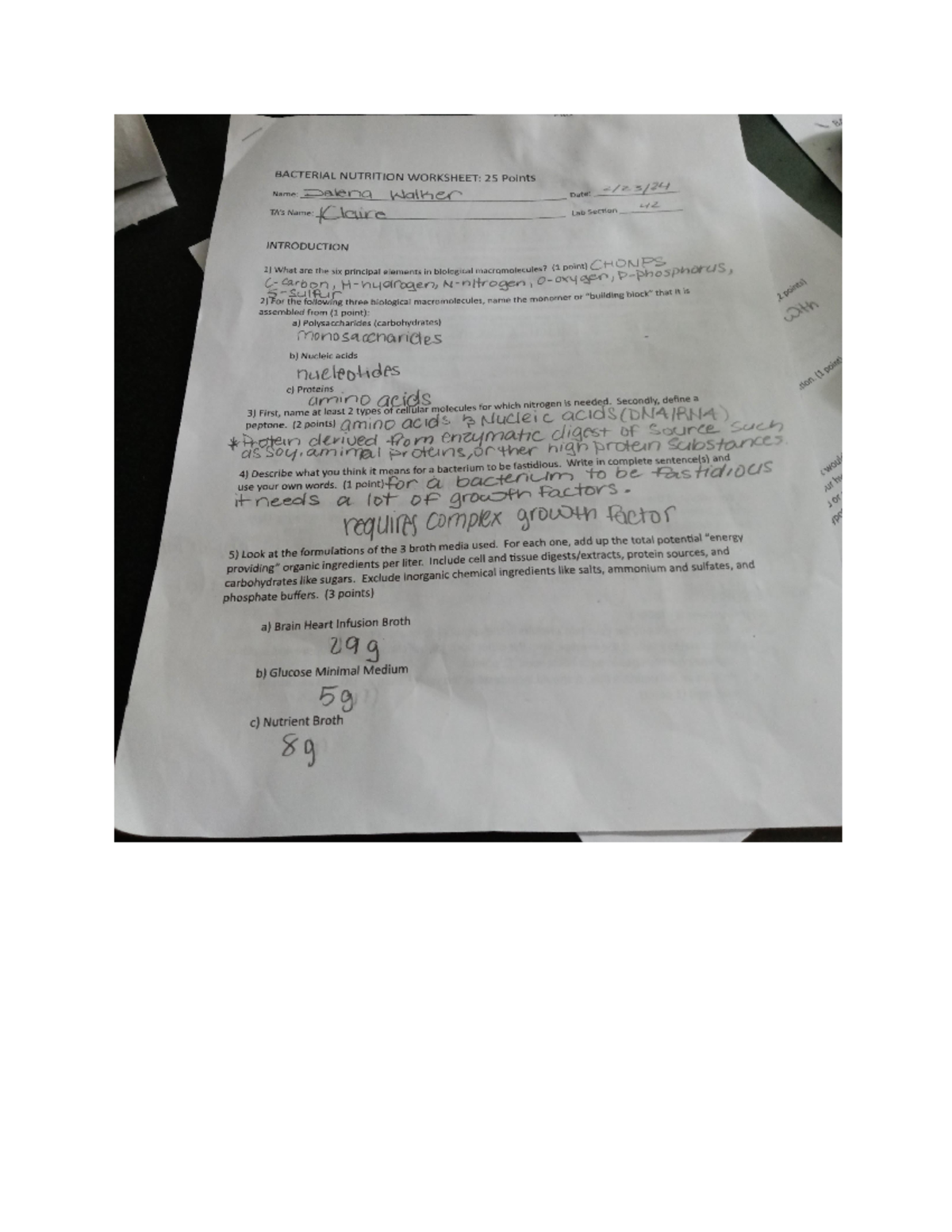 Bacterial nutrition - Worksheet - BIO 205L - Studocu