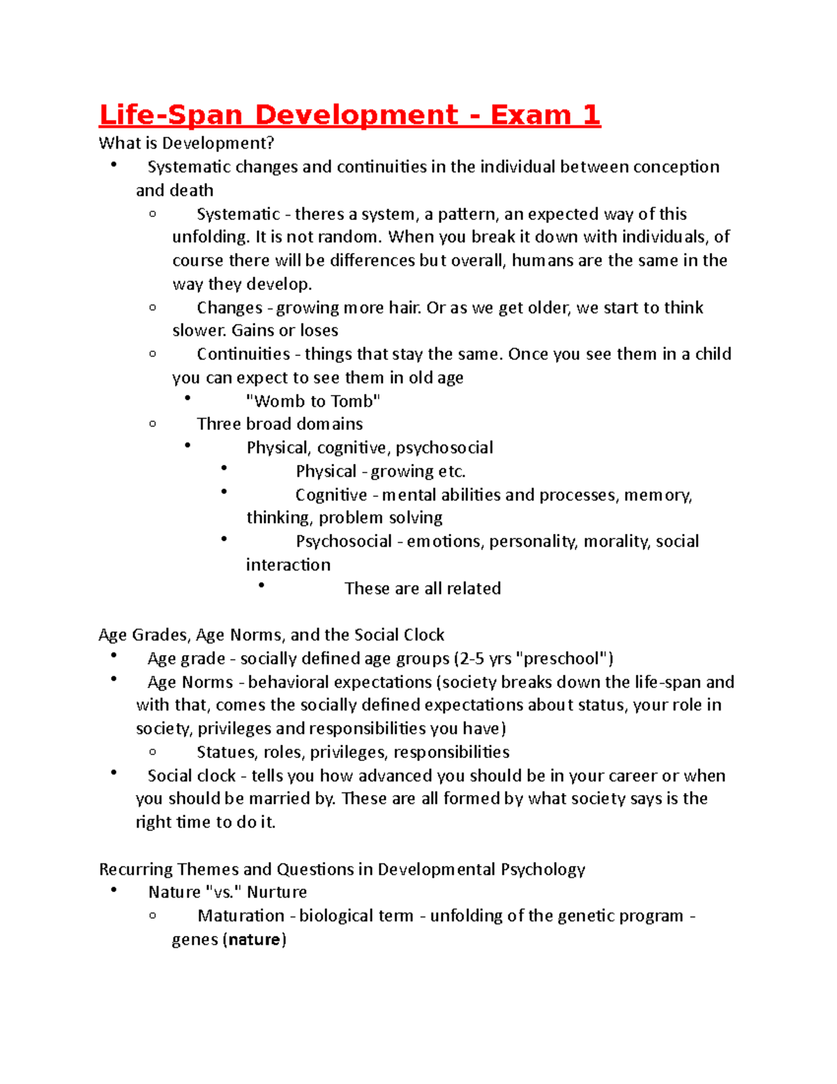 Psych 217 Notes - Life-Span Development - Exam 1 What is Development ...