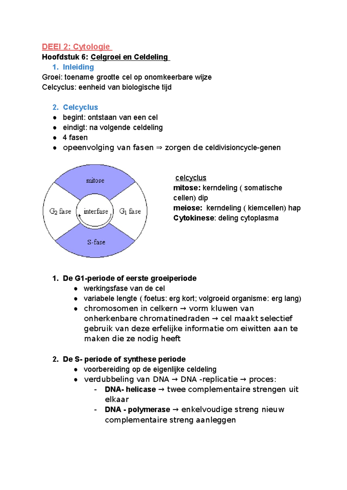 DEEl 2 Cytologie 2 - enkel celgroei, genetica, embryologie - DEEl 2 ...
