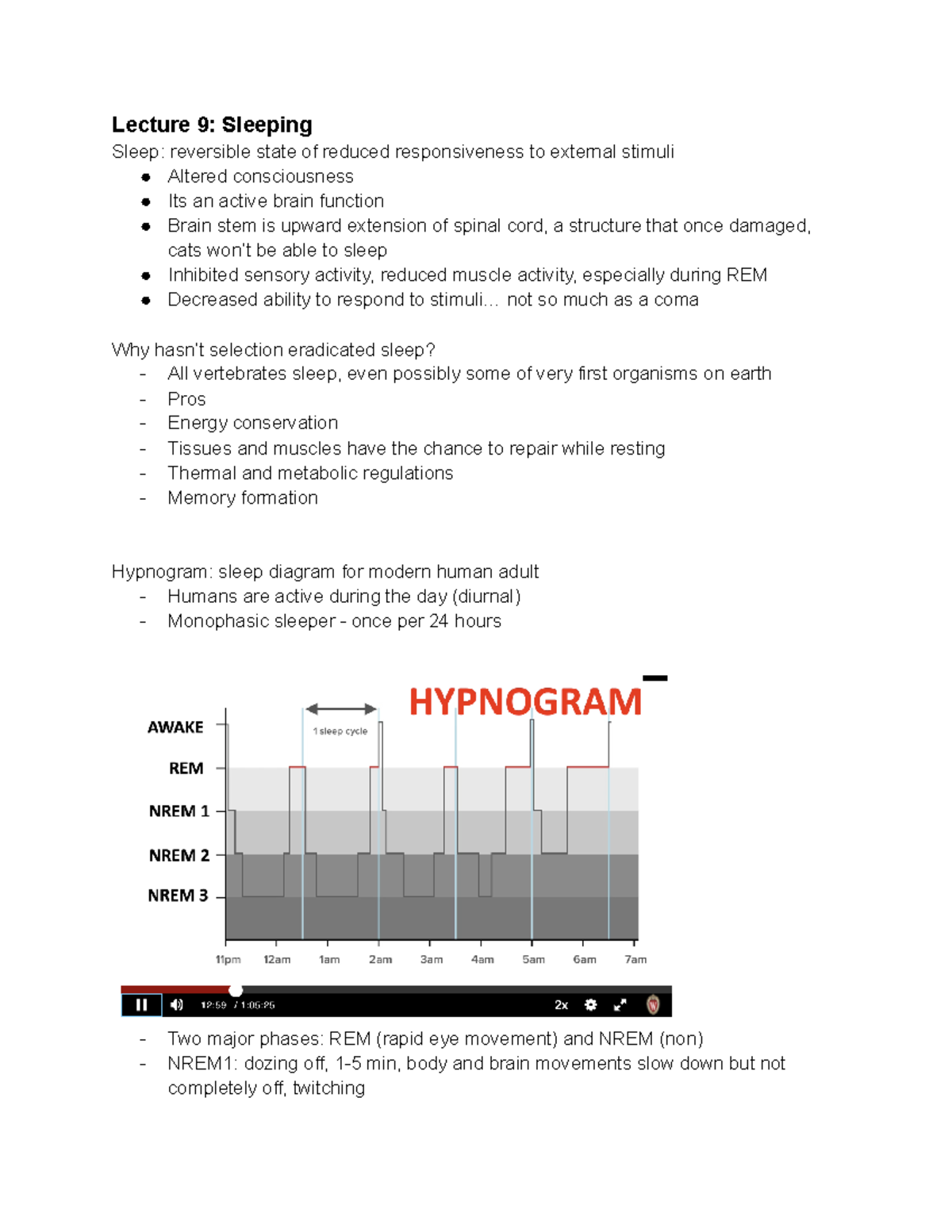 Lecture 9 - Sleeping - Lecture 9: Sleeping Sleep: reversible state of ...