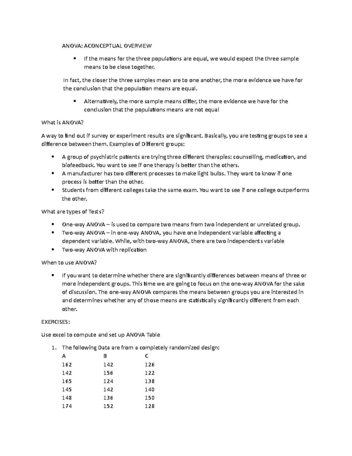 Anova - Analysis of variance. Statistics. Sampling - ANOVA: ACONCEPTUAL ...