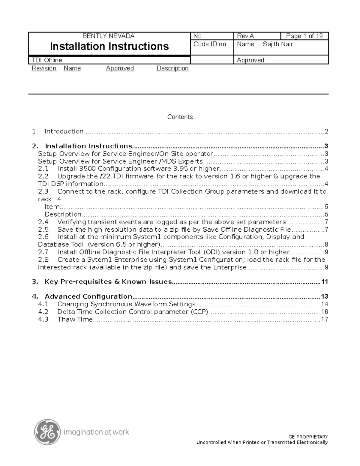 TDI Offline Setup Guide - BENTLY NEVADA No. Rev A Page 1 of 19 ...