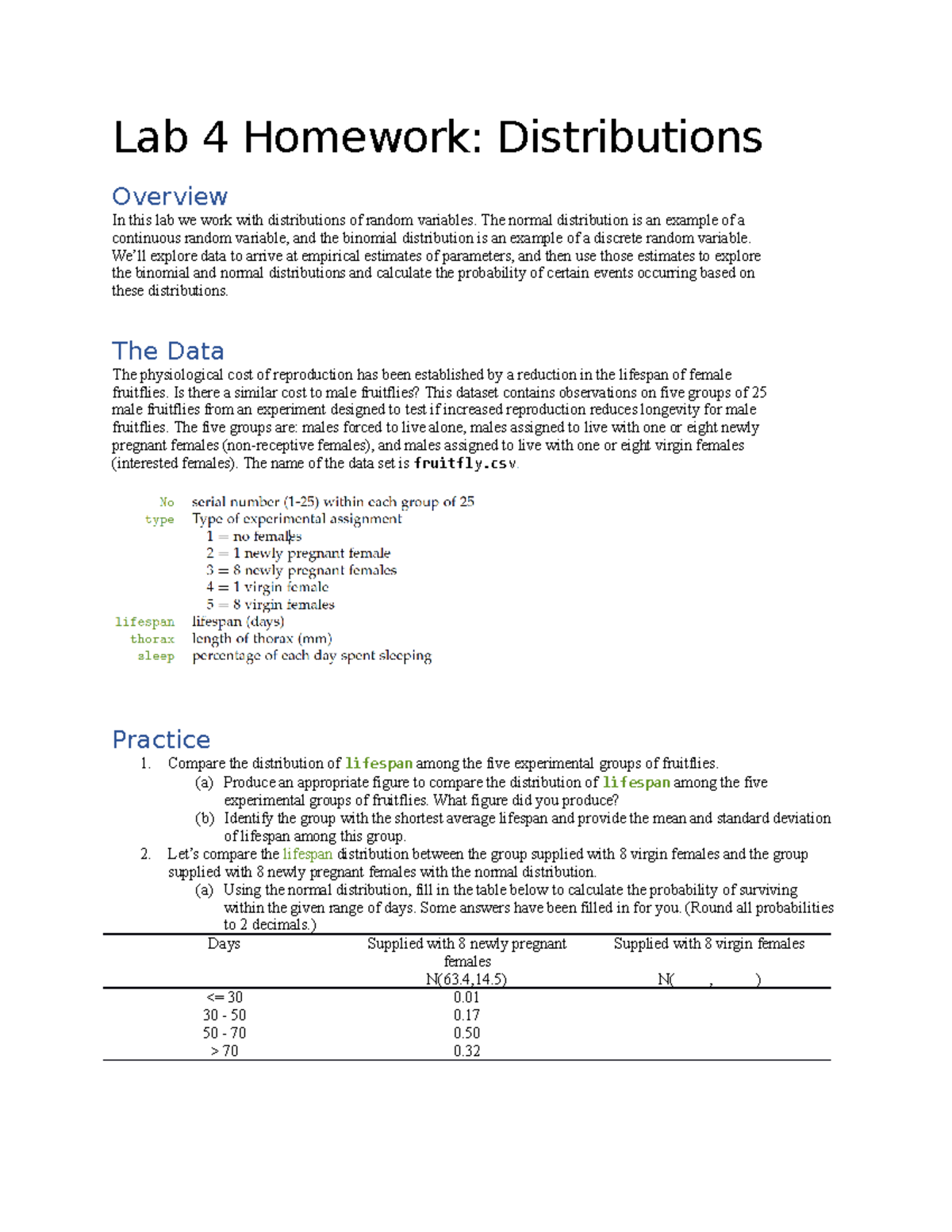 Lab 4 Homework - Lab 4 Homework: Distributions Overview In this lab we ...