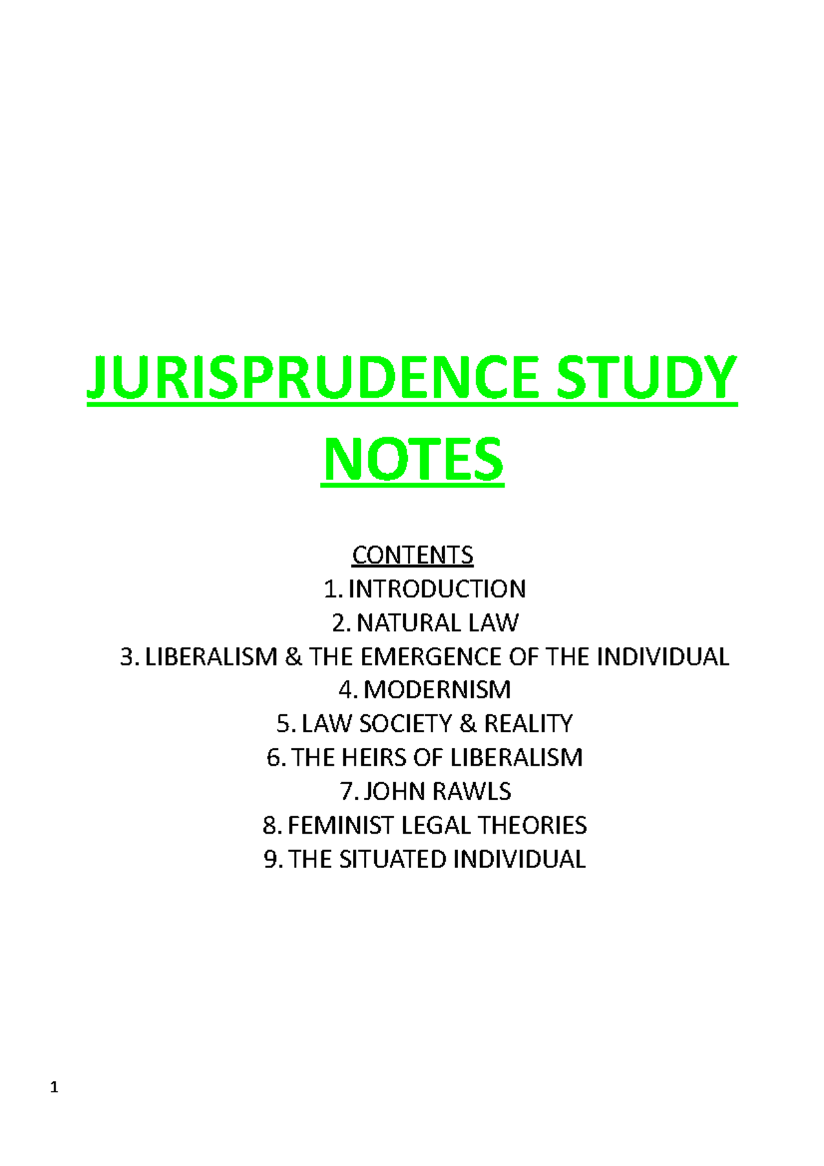 JURI Notes - JURISPRUDENCE STUDY NOTES CONTENTS 1. INTRODUCTION 2 ...