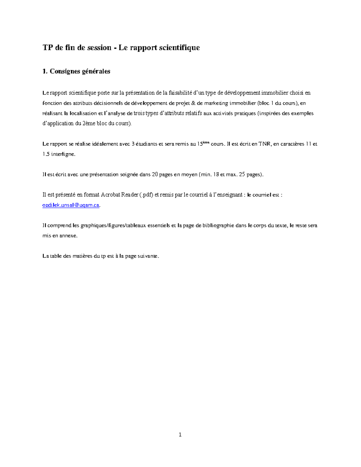 Tp De Fin De Session Consignes Tp De Fin De Session Le Rapport