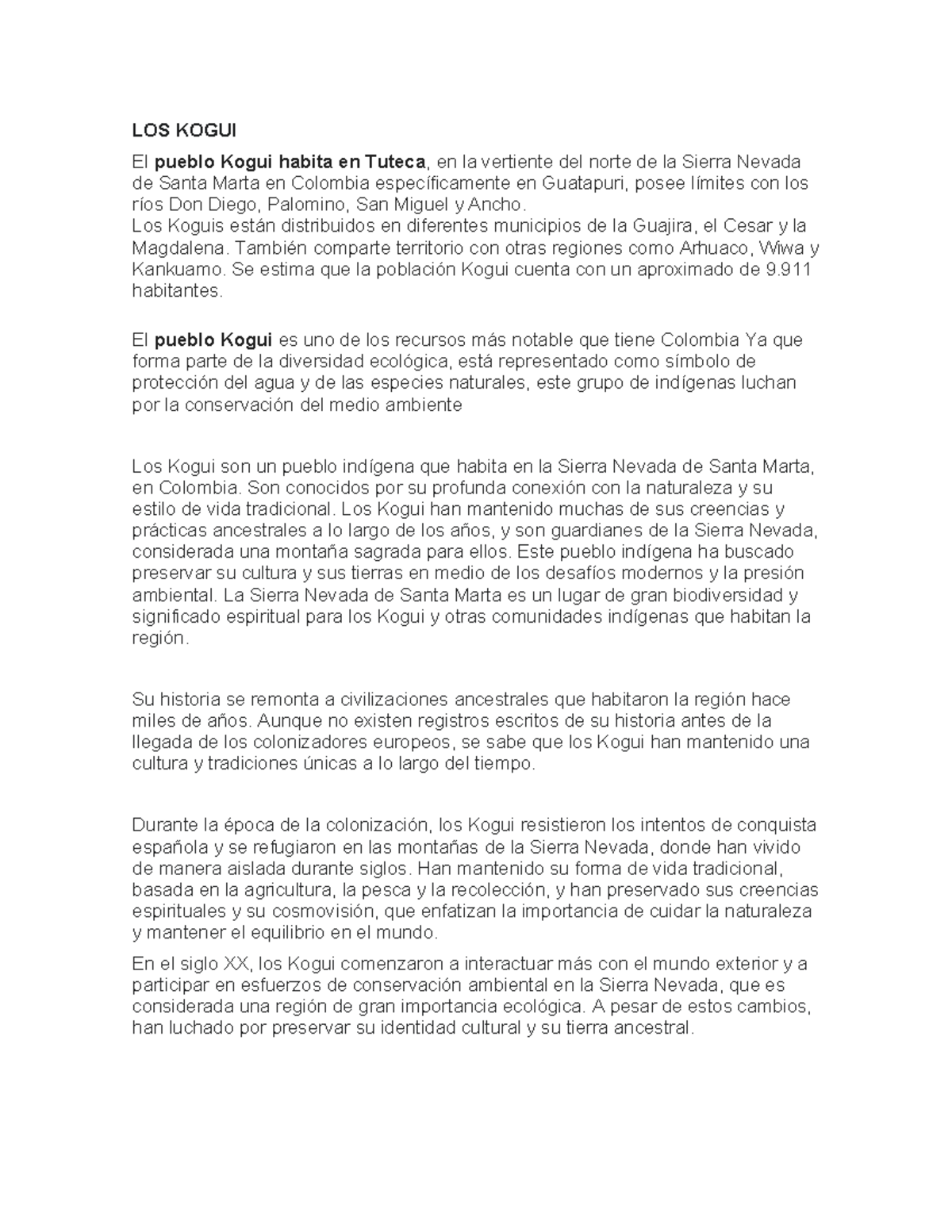 LOS Kogui - LOS KOGUI El pueblo Kogui habita en Tuteca, en la vertiente ...