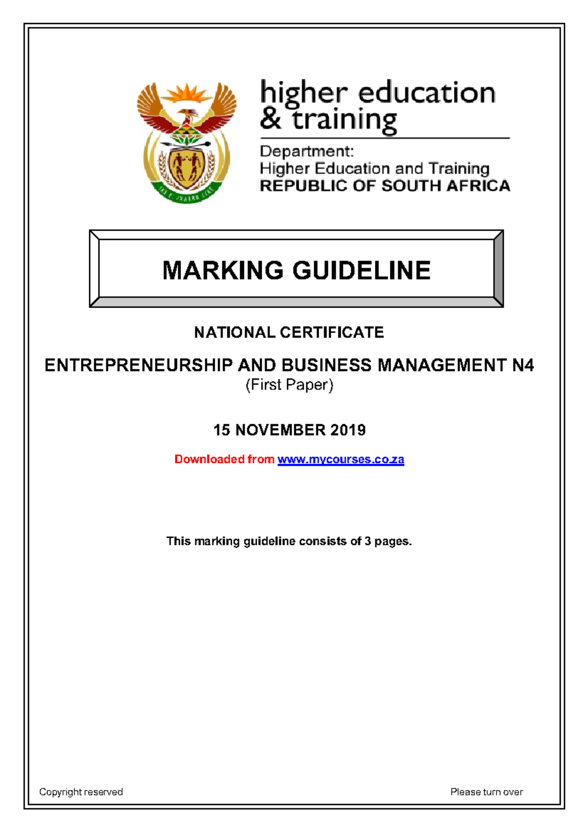 Entrepreneurship and business management november 2019 - Copyright ...