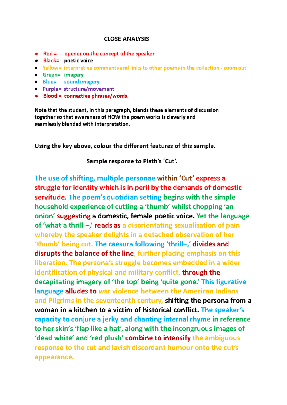 Sample Close Analysis- sample - CLOSE ANALYSIS Red = opener on the ...