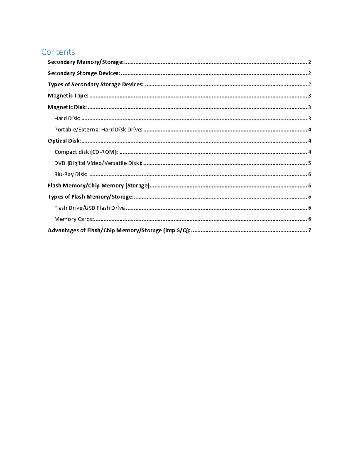Types of Secondary Storage Devices - Contents Secondary - Studocu