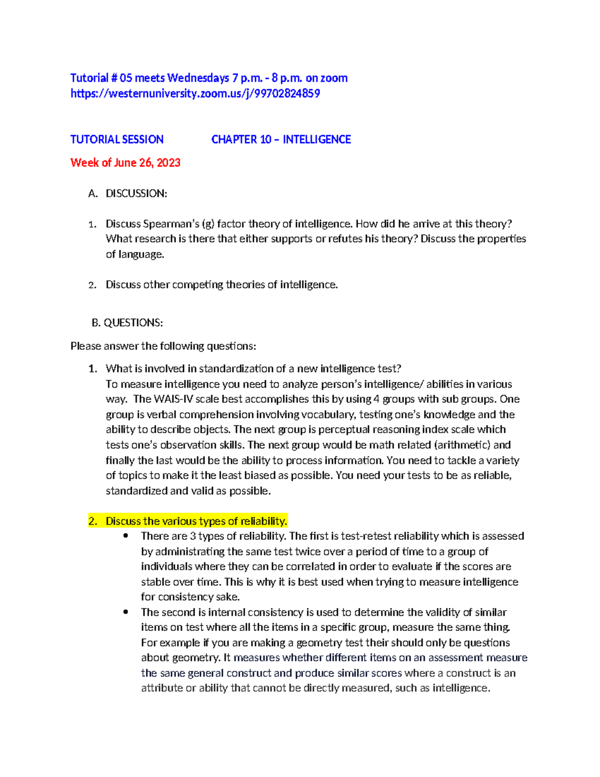 Chapter 10 and 11 tutorial discussion and questions - Tutorial # 05 ...